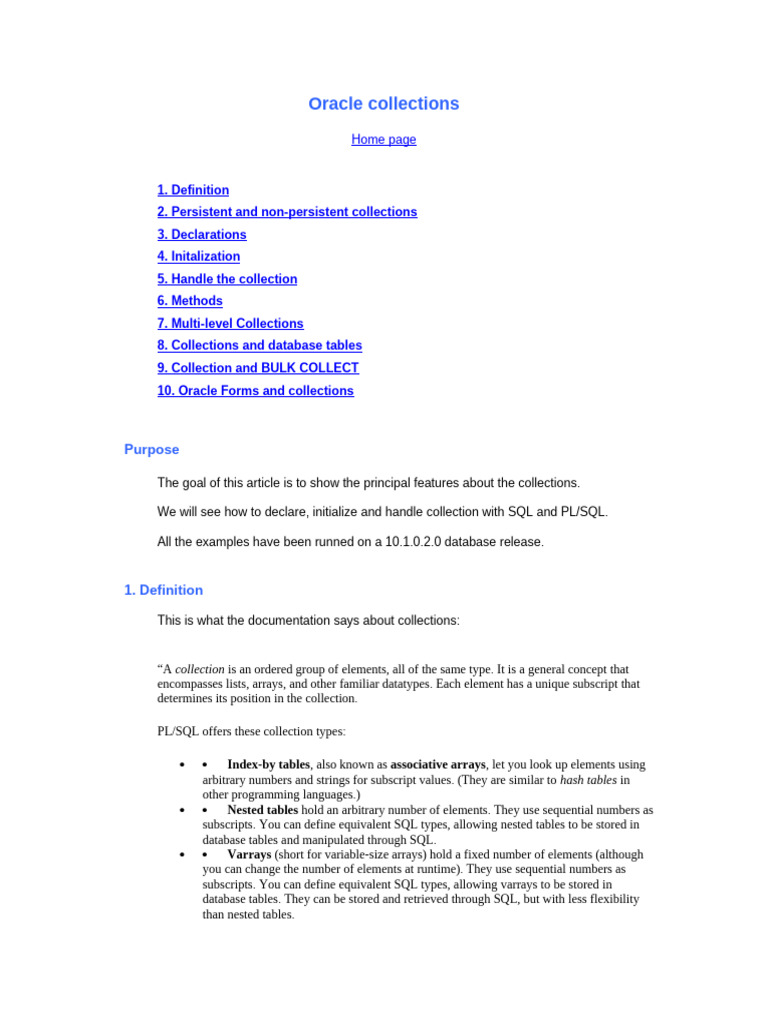 Oracle Collections | PDF | Pl/Sql | Table (Database)