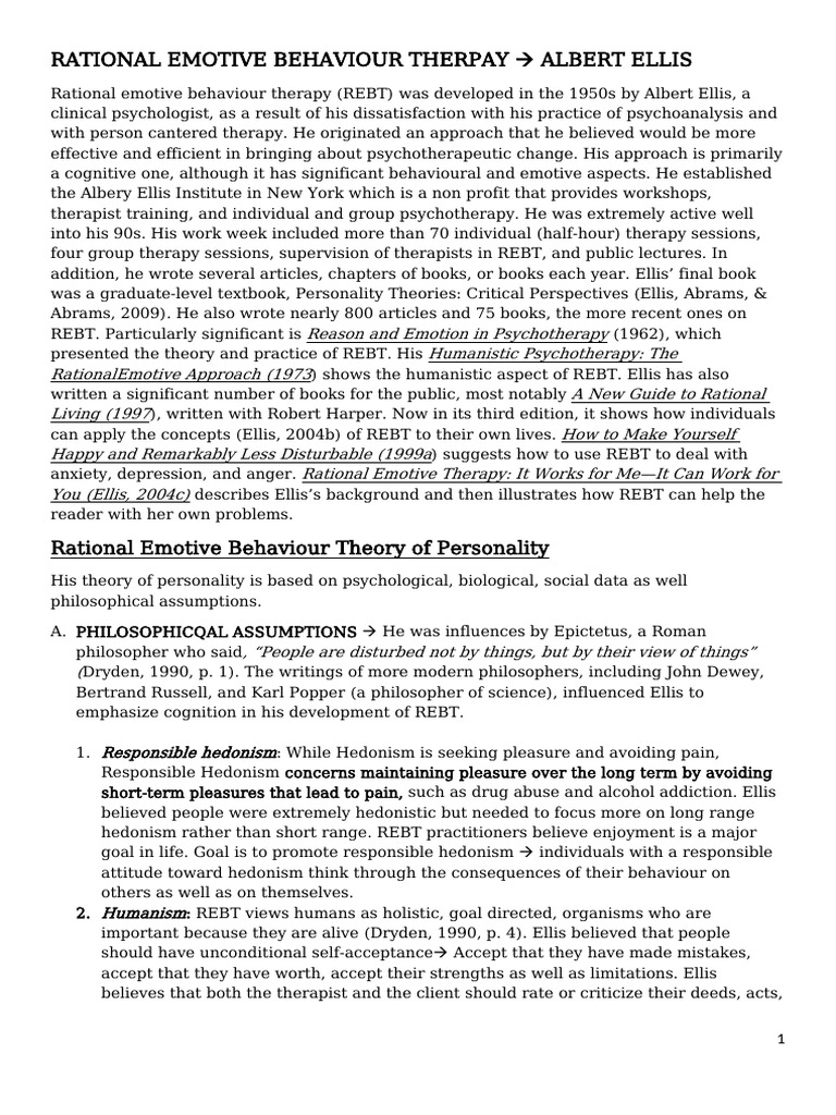 Unit VI - Cognitive - Rational Emotive Behaviour Therapy | PDF ...