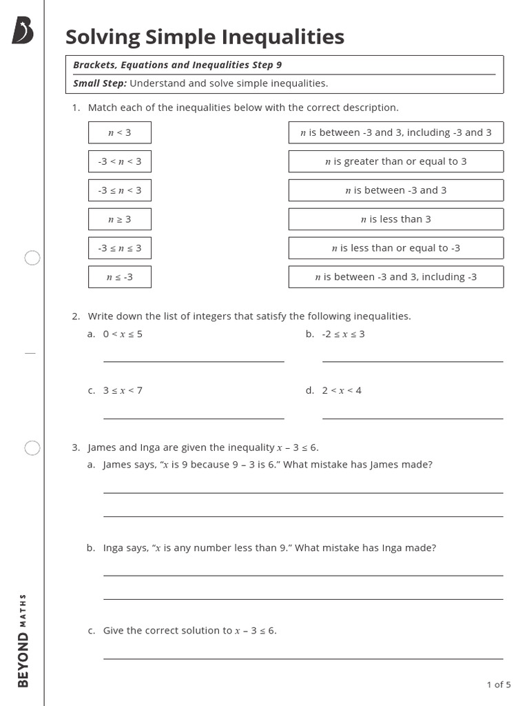 Small Step 9 - Solving Simple Inequalities | PDF | Applied Mathematics ...