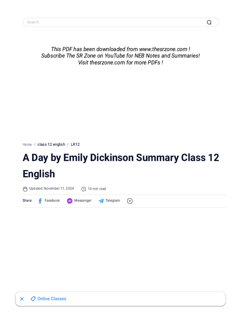 A Day by Emily Dickinson Summary Class 12 English - The SR Zone - Class ...
