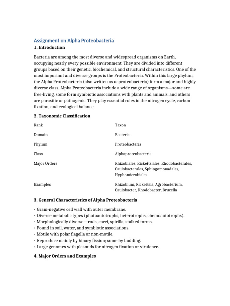 Assignment On Alpha Proteobacteria | PDF | Bacteria | Microorganism