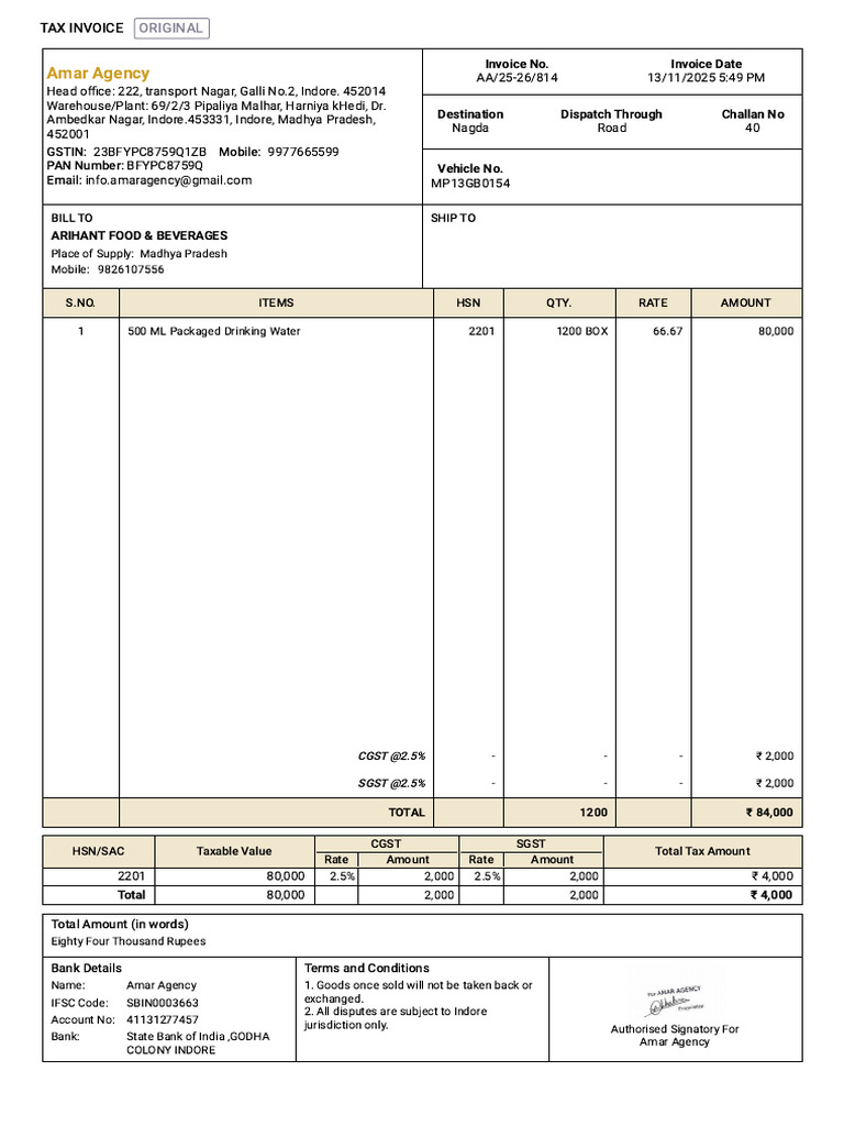 Tax Invoice for Amar Agency Services | PDF | Taxation | Government Finances
