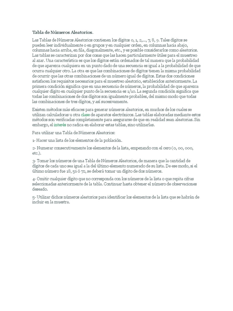 Tabla de Números Aleatorios | PDF | Aleatoriedad | Muestreo (Estadísticas)