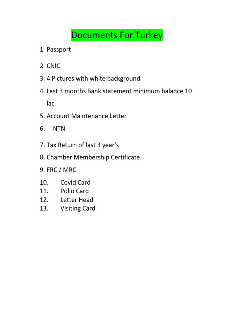 Documents For Turkey | PDF