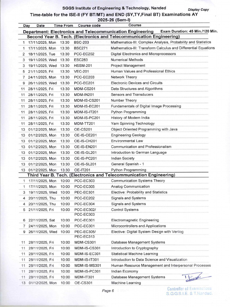 ExamTimeTable_Ise2End_Extc | PDF