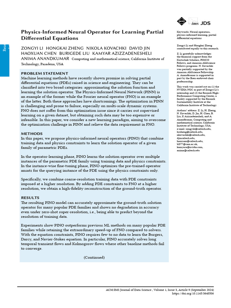 Physics-Informed Neural Operator For Learning Partial Differential Equations | PDF | Convolution ...