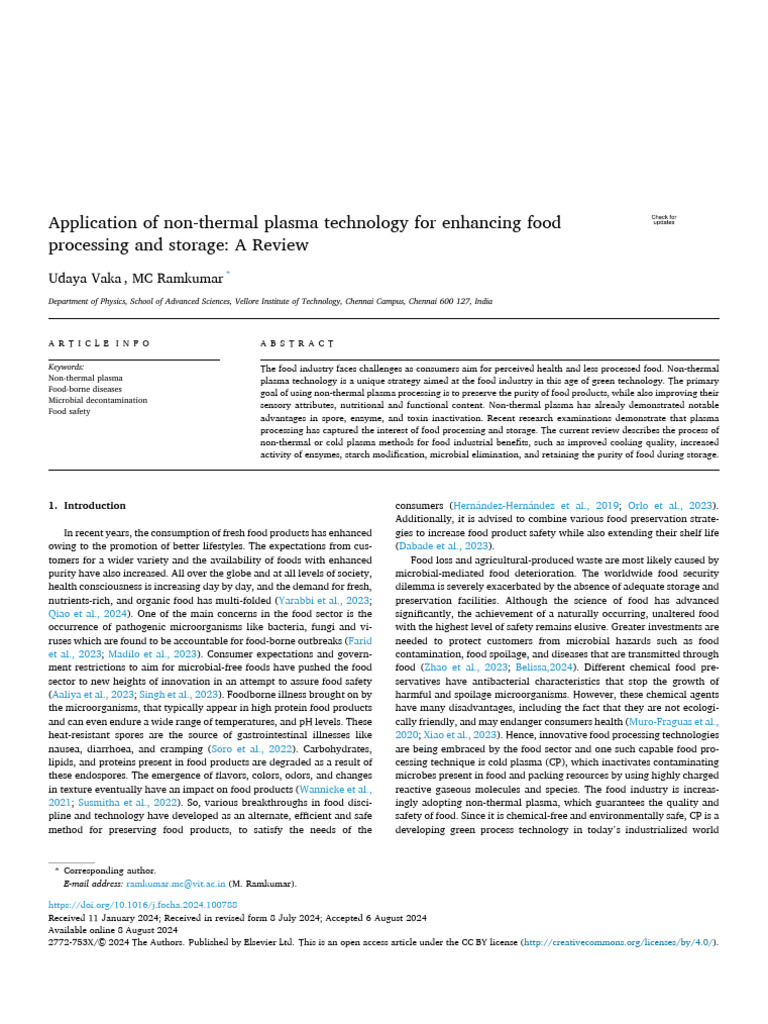 Non-Thermal Plasma in Food Safety | PDF | Electron | Ionization