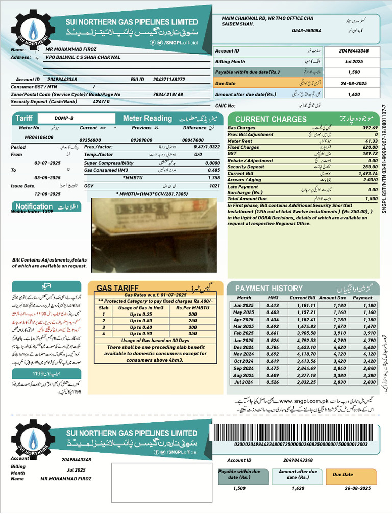 Gas Bill Summary for MR MOHAMMAD FIROZ | PDF | Personal Finance ...