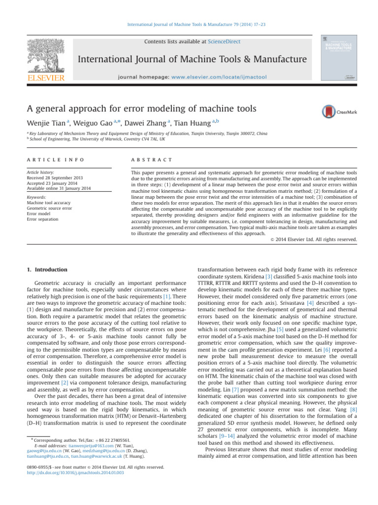 A General Approach for Error Modeling of Machine Tools | PDF ...