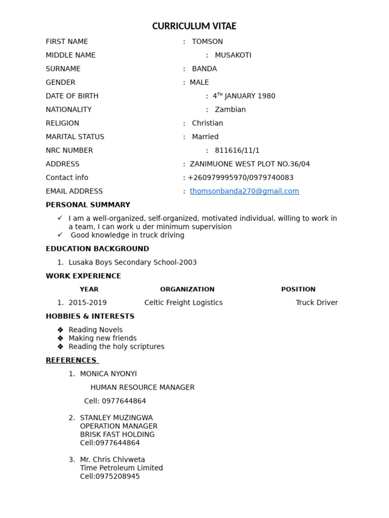 CV Nancy Chibuye Document | PDF