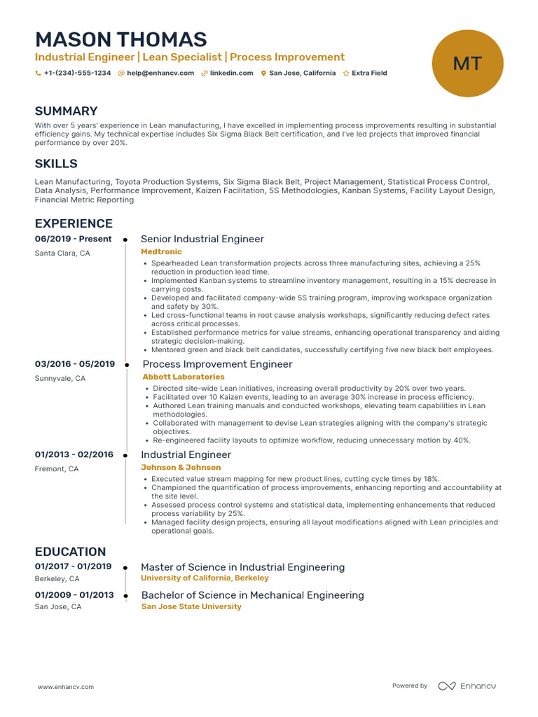 Mason Thomas Resume | PDF | Lean Manufacturing | Industrial Engineering