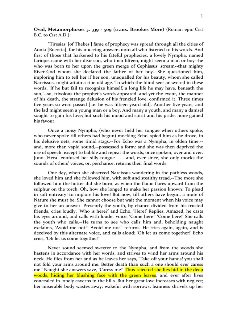 Ovid Narcissus | PDF
