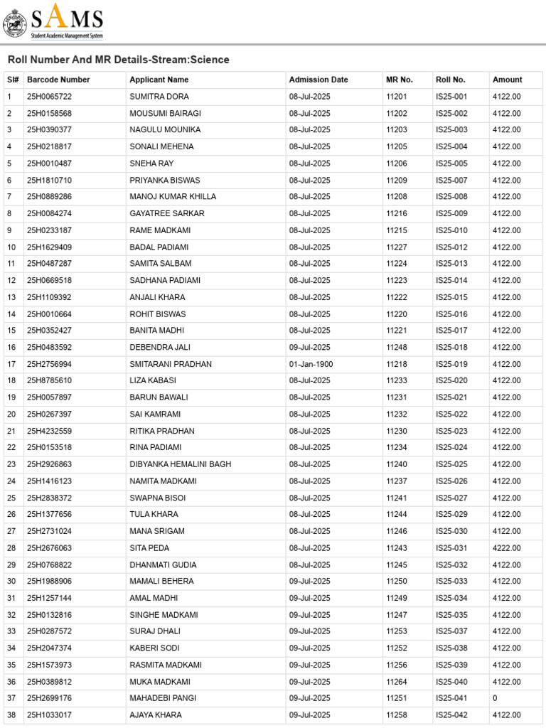 Science Stream Admission Details 2025 | PDF