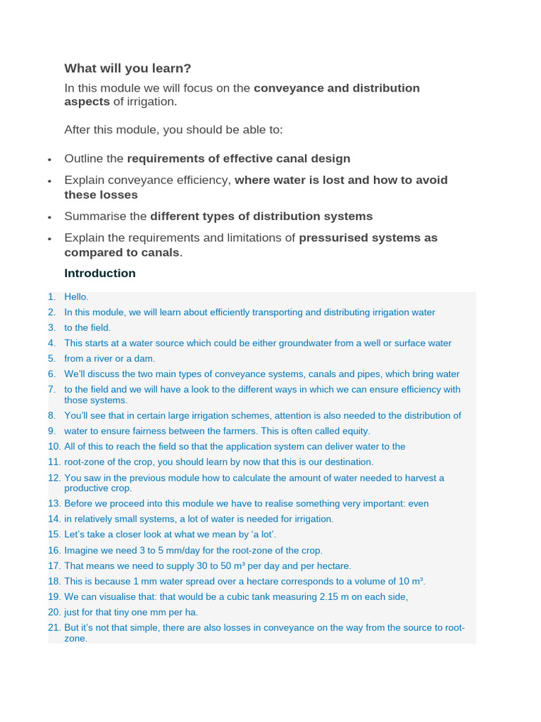 Water Conveyance and Distribution Efficiency | PDF | Irrigation | Earth Sciences