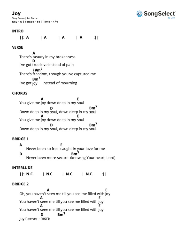 Joy Lyrics by Tony Brown & Pat Barrett | PDF