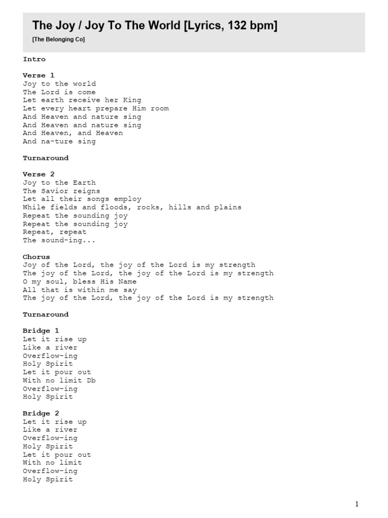 The Joy - Joy To The World - Lyrics | PDF
