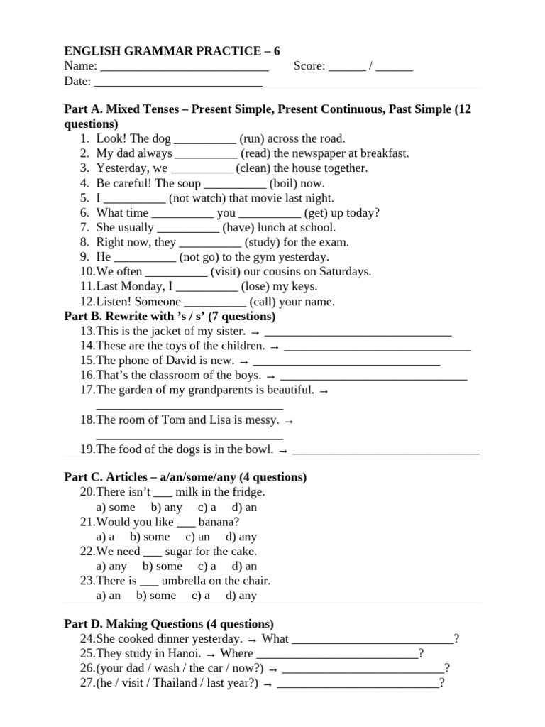 English Grammar Practice Exercises | PDF | Linguistics | Syntax