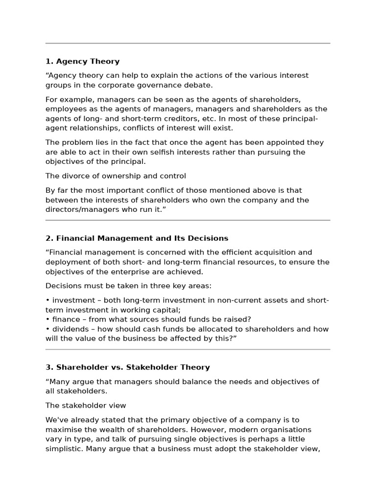 fm theory | PDF | Corporate Governance | Stakeholder (Corporate)