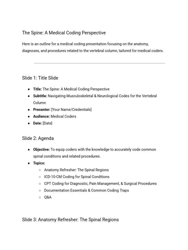 The Spine A Medical Coding Perspective | PDF | Vertebra | Diseases And ...
