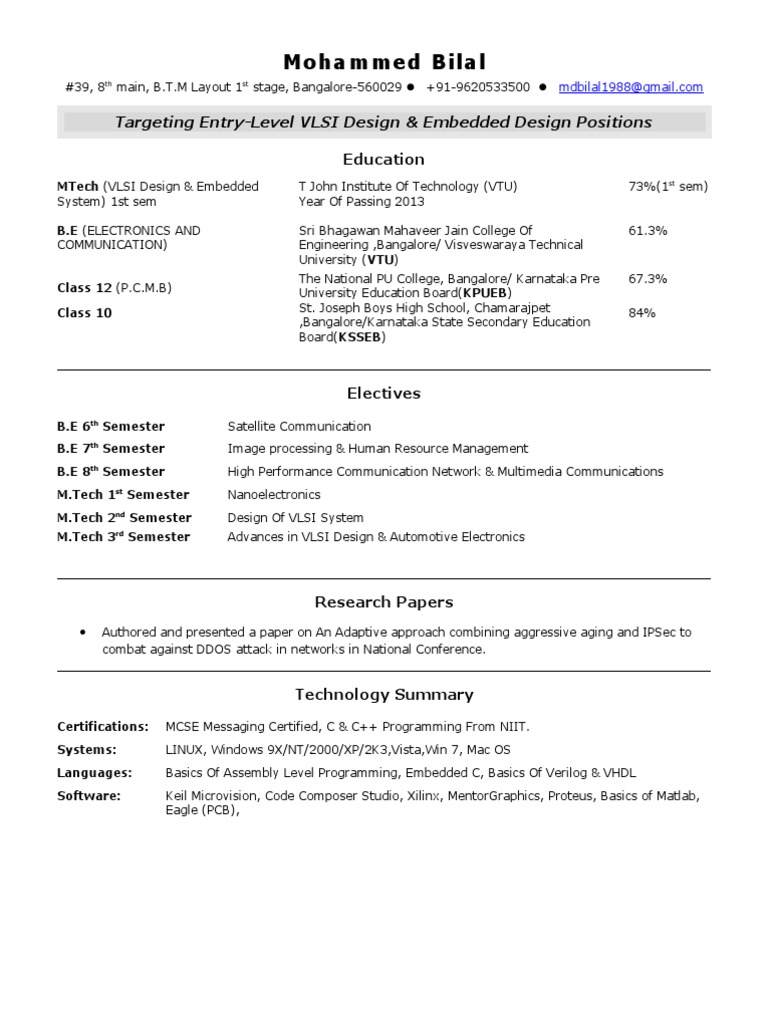 Mohammed Bilal Resume | PDF | Detector (Radio) | Electromagnetism