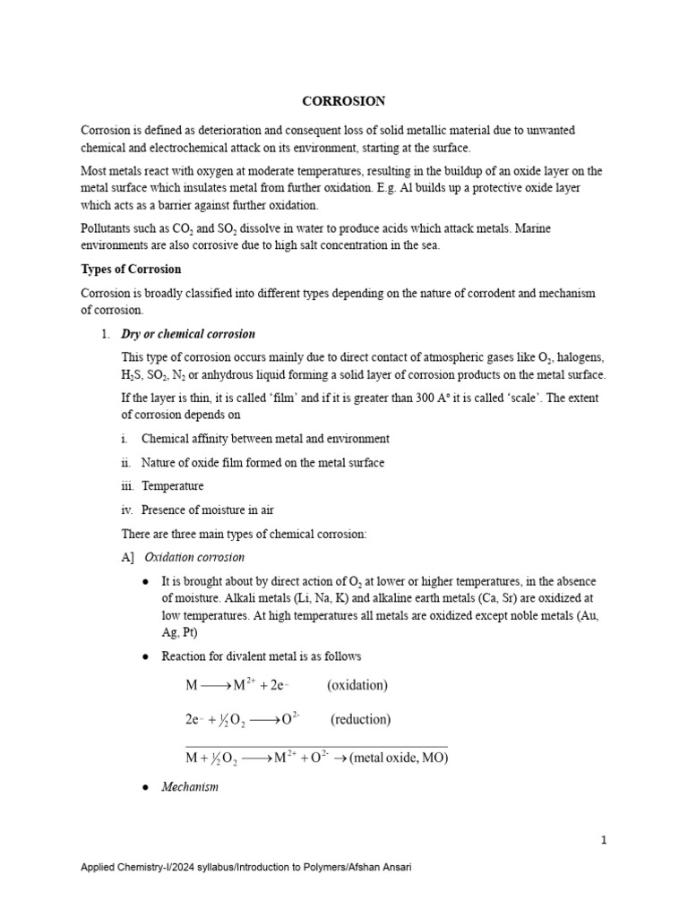 Syll2024 Sem2 Corrosion | PDF | Corrosion | Anode