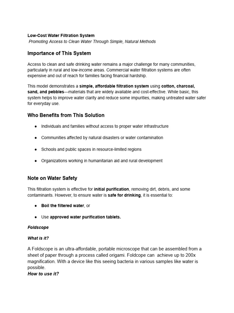 Affordable Water Filtration Solutions | PDF | Water Purification | Water