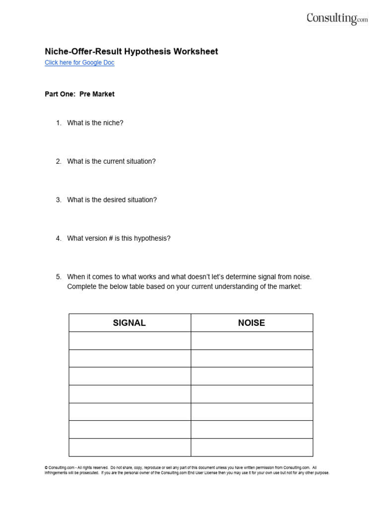 Niche Offer Result Hypothesis Worksheet | PDF | Copyright Infringement