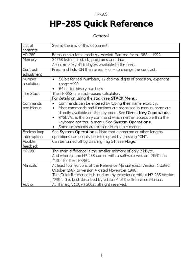 HP 28S Quick Reference | PDF | Matrix (Mathematics) | String (Computer ...