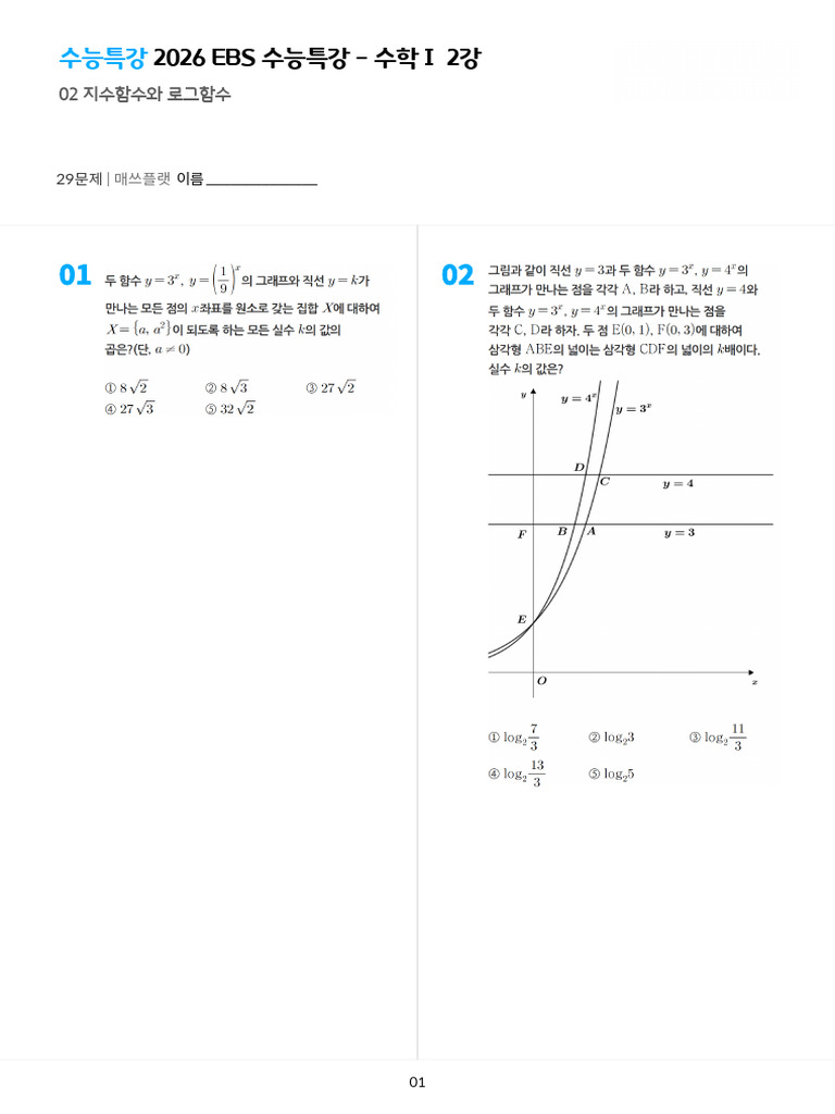 2026 Ebs 수능특강 - 수학ⅰ 2강 | PDF