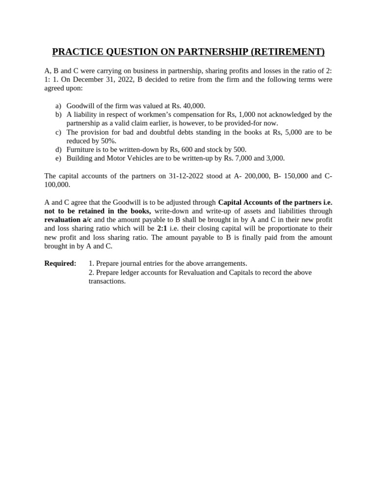 Practice Question On Partnership Retirement | PDF