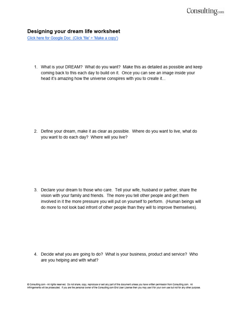 Designing Your Dream Life Worksheet | PDF | Copyright Infringement