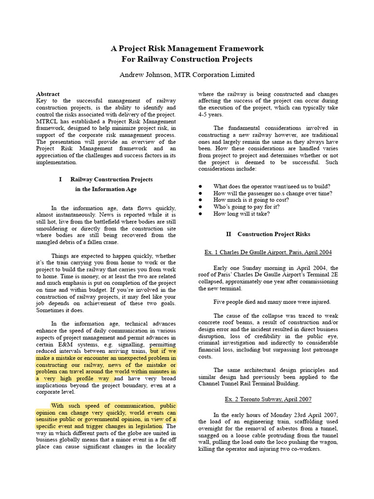 Railway Project Risk Management Framework | PDF | Risk | Risk Management