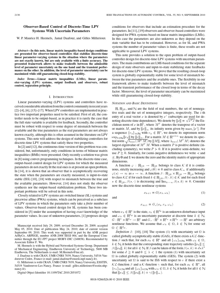 Observer-Based Control of Discrete-Time LPV systems with uncertain ...