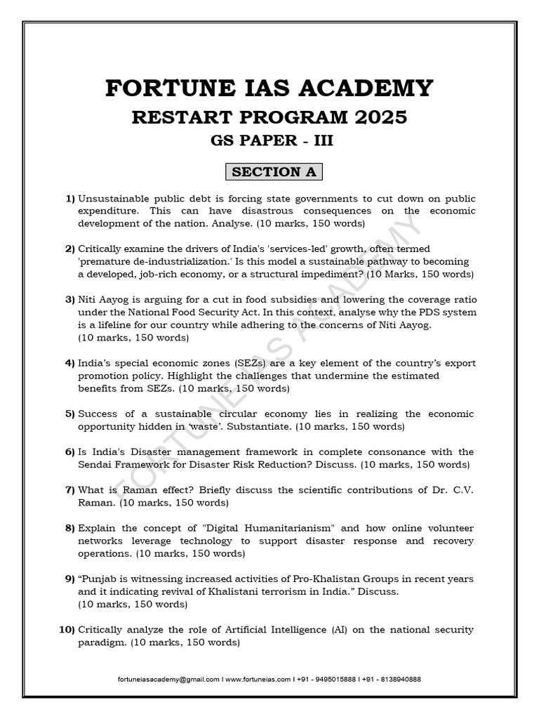 Restart GS Paper Iii QP | PDF | Agriculture | Economies