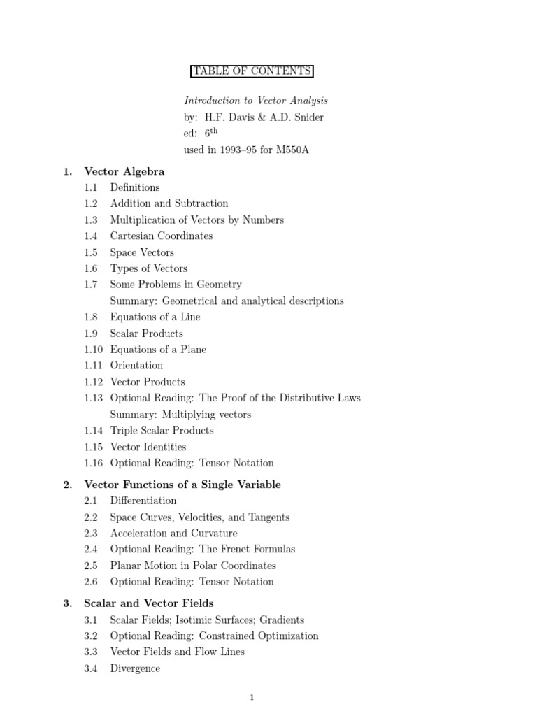 Toc | PDF | Vector Space | Vector Calculus