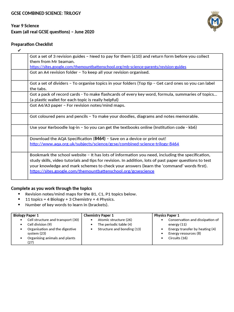 Y9 Science Checklist - Sept 2019 | PDF | Observational Error | Chemical ...