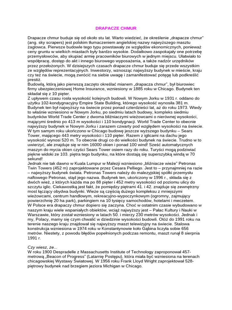 Drapacze Chmur | PDF