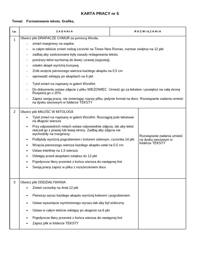 Karta Pracy NR 5 | PDF