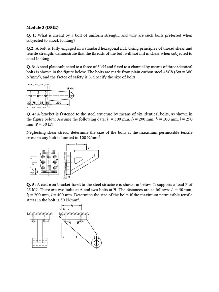 Tutorial Sheet - DME - Module 3 | PDF | Screw | Strength Of Materials