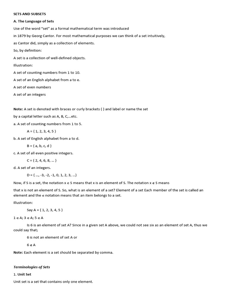 Sets and Subsets | PDF | Set (Mathematics) | Bracket