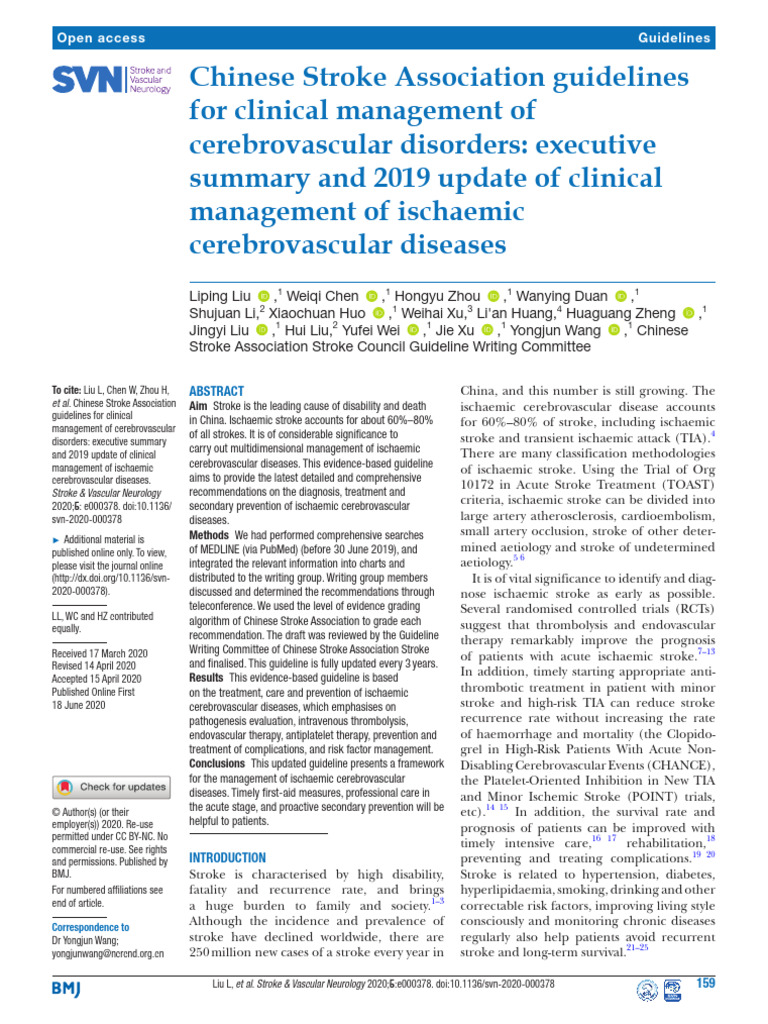 Chinese Guidelines for Ischaemic Stroke Management | PDF | Stroke ...