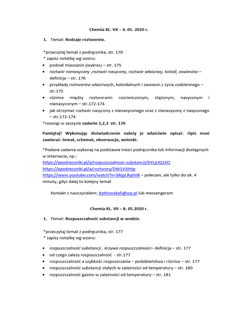 Chemia Kl. 7 4-8.05.2020r. | PDF