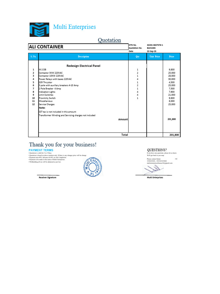 Electrical Panel Redesign Quotation | PDF | Electrical Engineering ...
