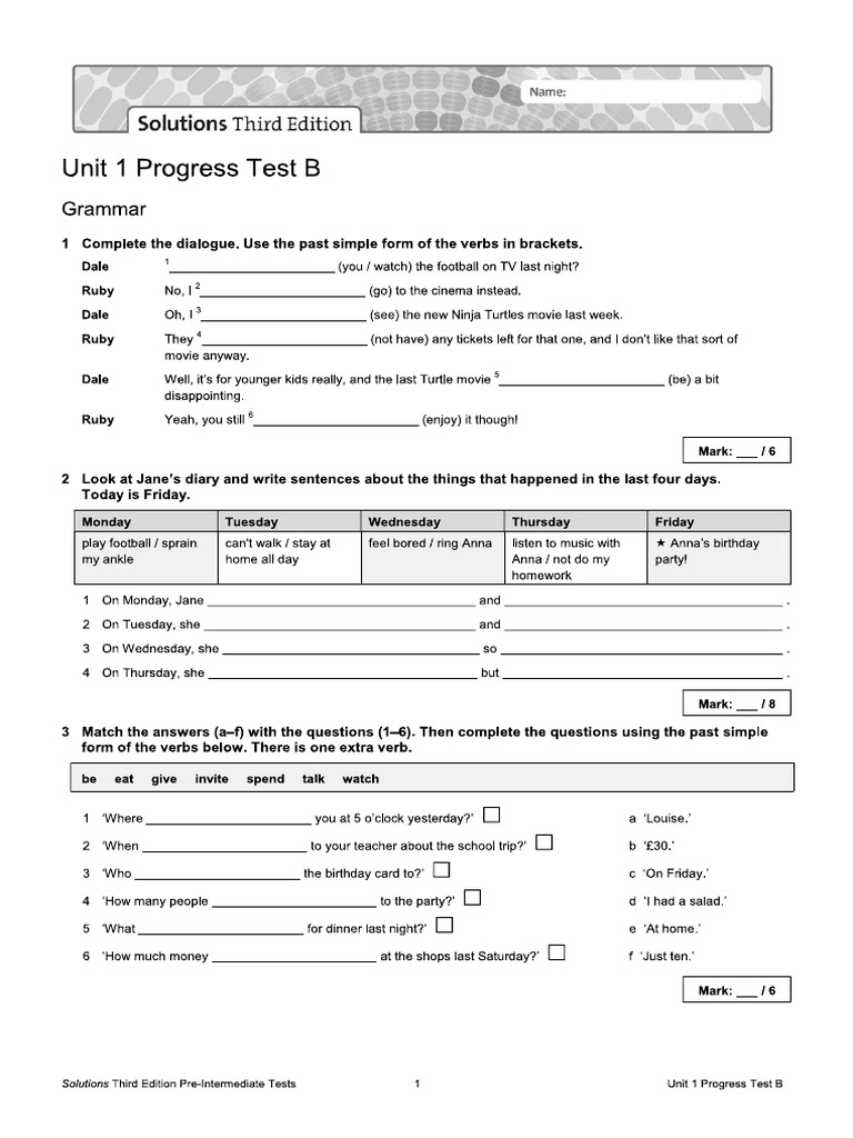Unit 1 Test B - Third Edition Solution | PDF