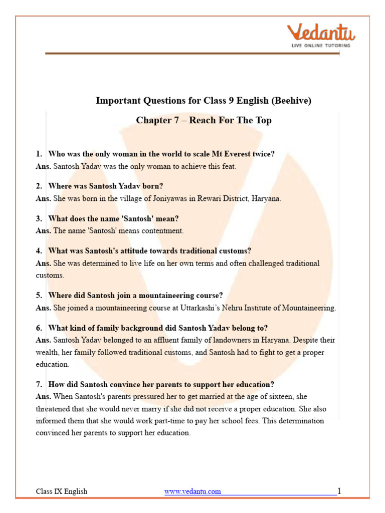 Important Questions Class 9 English Beehive Chapte - 251107 - 200542 ...