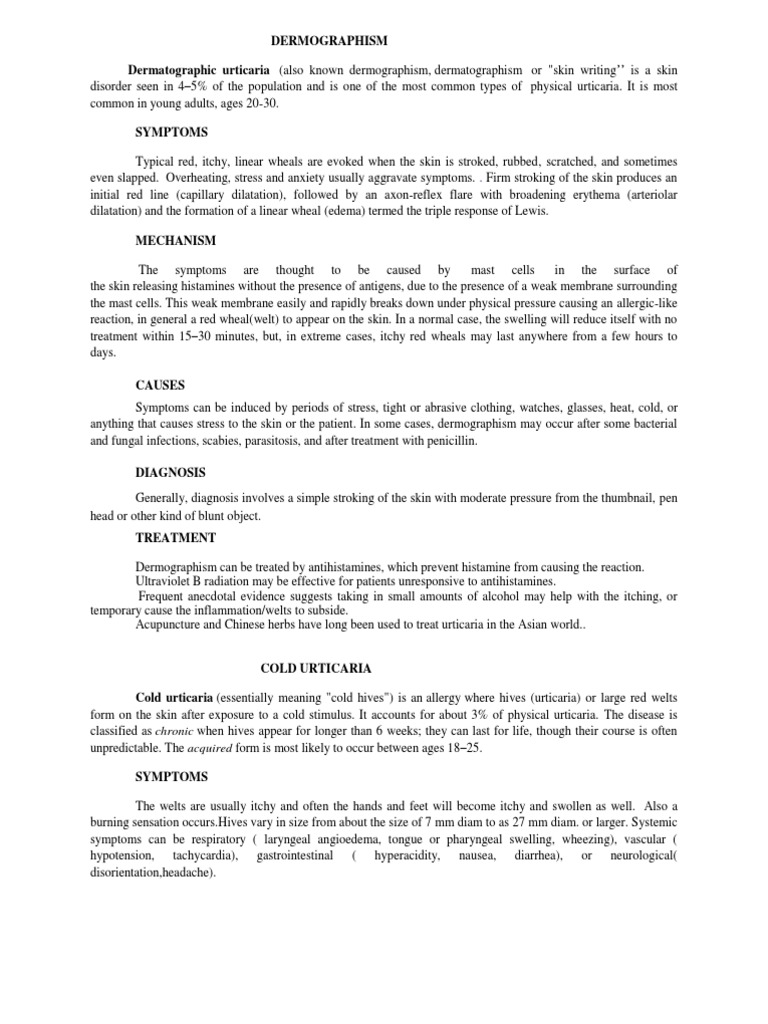 Dermographism and Cold Urticaria | PDF | Allergy | Cutaneous Conditions