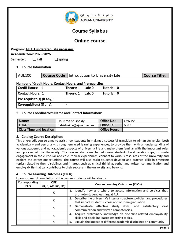 Introduction to University Life Syllabus | PDF | Academic Integrity ...
