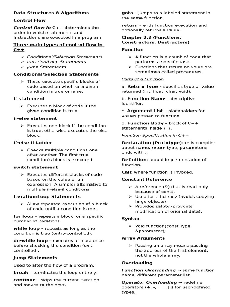 DSA REVIEWER MIDTERM | PDF | Control Flow | Parameter (Computer Programming)