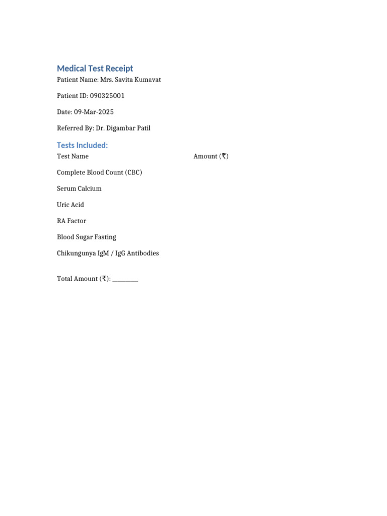 Medical Test Receipt | PDF