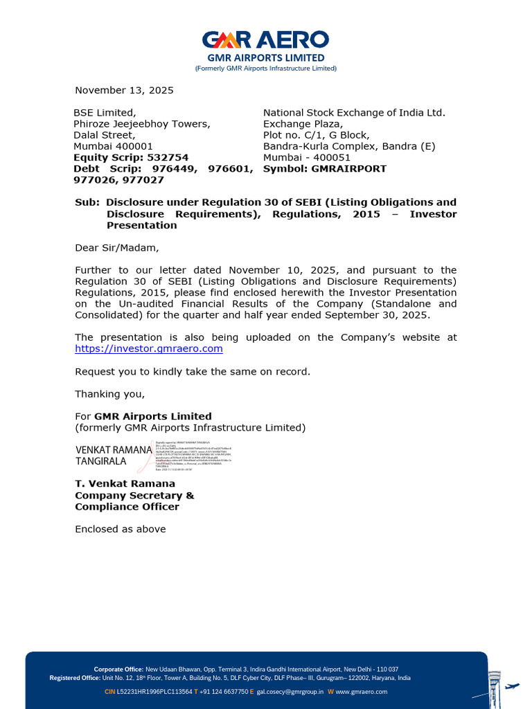 GMR Airports Q2FY26 Investor Presentation | PDF